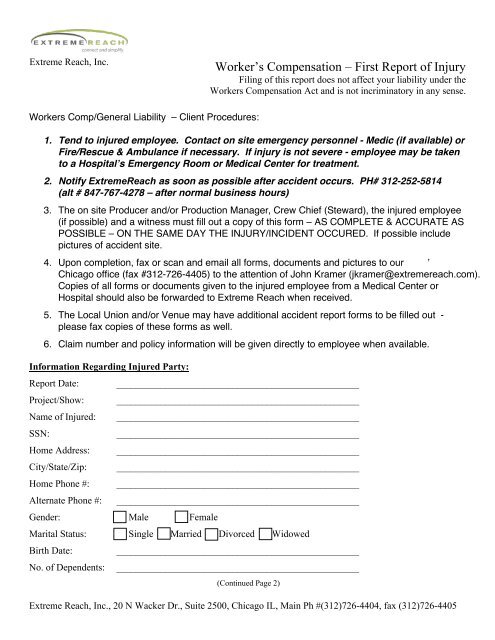Worker's Compensation – First Report of Injury - Extreme Reach