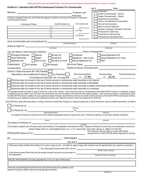 SAG-AFTRA TV Principal Contract - Extreme Reach