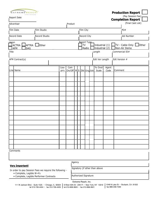 Production Report Completion Report - Extreme Reach