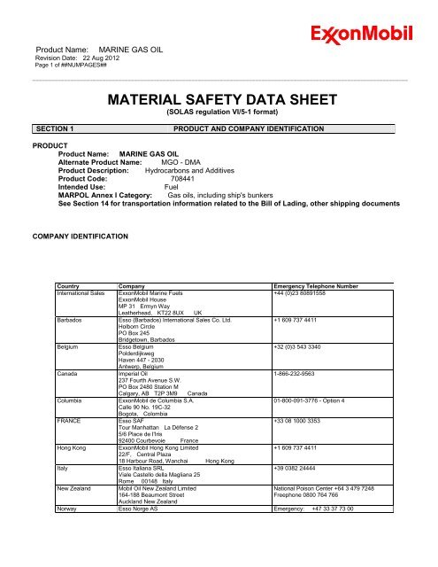 Material safety data sheet - ExxonMobil