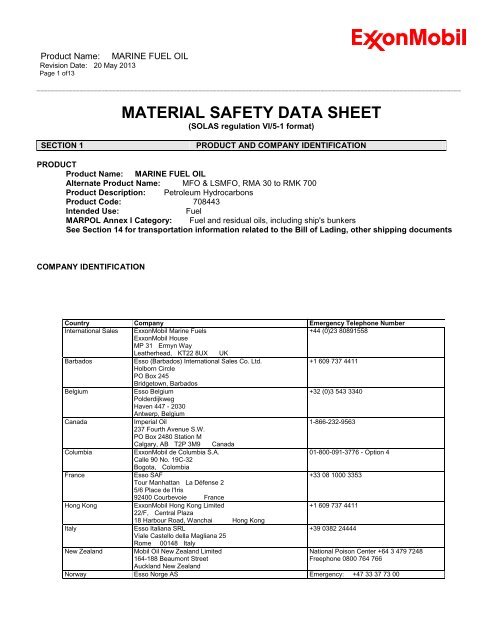 Material safety data sheet - ExxonMobil