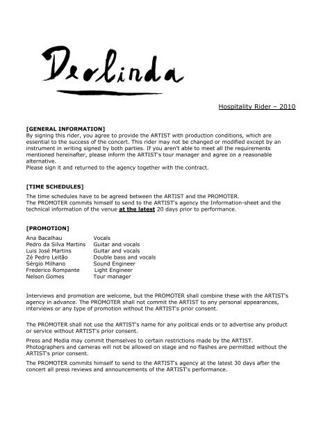Hospitality Rider Deolinda 2010-1 - Eye For Talent