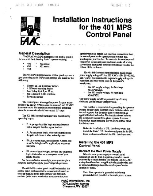 Installation Instructions - FAAC USA