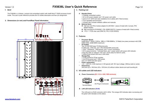 FX5636L User's Quick Reference - FabiaTech