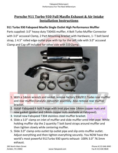 Porsche 911 Turbo 930 Full Maxflo Exhaust & Air Intake ... - Fabspeed
