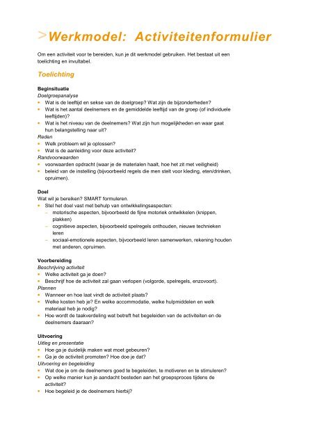 Werkmodel: Activiteitenformulier - Factor-E