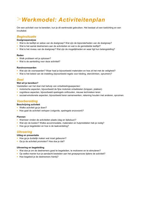 Werkmodel: Activiteitenplan - Factor-E