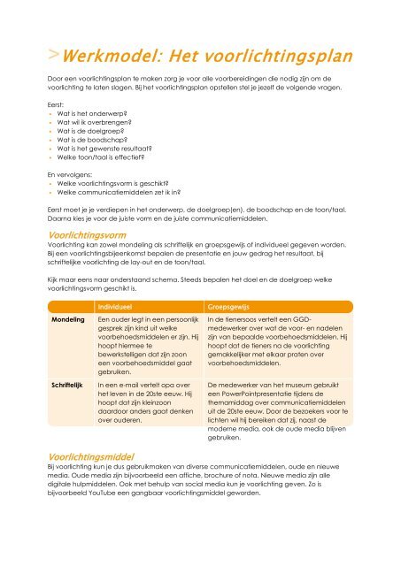Werkmodel: Het voorlichtingsplan - Factor-E