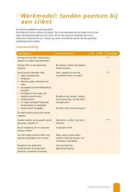 Werkmodel: tanden poetsen bij een cliënt - Factor-E