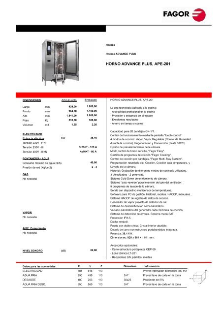 HORNO ADVANCE PLUS, APE-201 - Fagor Industrial