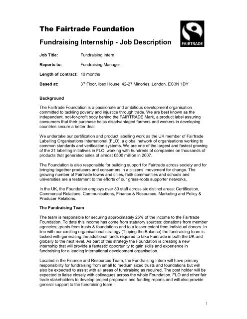 Fundraising Internship - Job Description - The Fairtrade Foundation