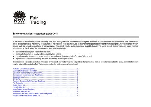 Enforcement Report September 2011 - NSW Fair Trading
