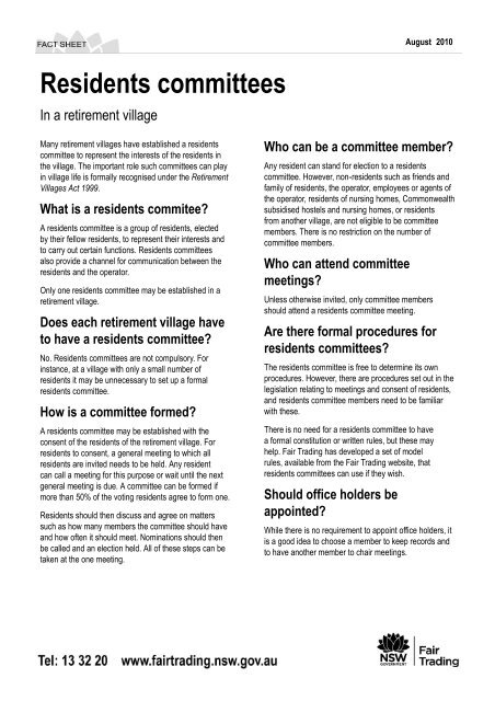 Residents committees - NSW Fair Trading