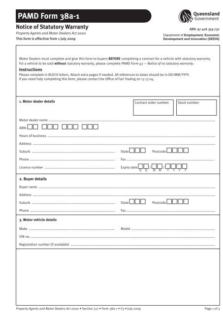 PAMD Form 38a-1 - Notice of statutory warranty (PDF, 198 KB)