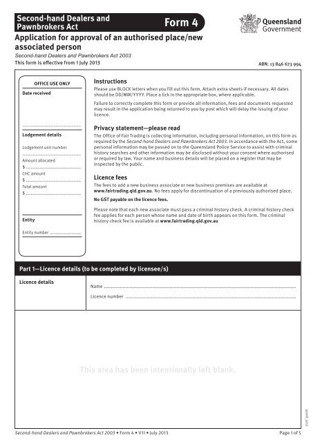 Second-hand Dealers and Pawnbrokers Act Form 4 - Office of Fair ...