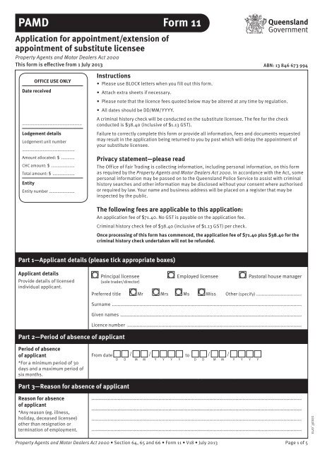 PAMD Form 11 - Office of Fair Trading