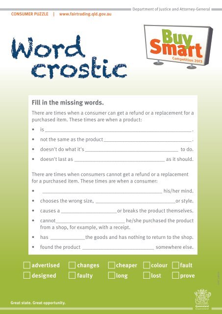 Consumer rights puzzle sheet - Office of Fair Trading