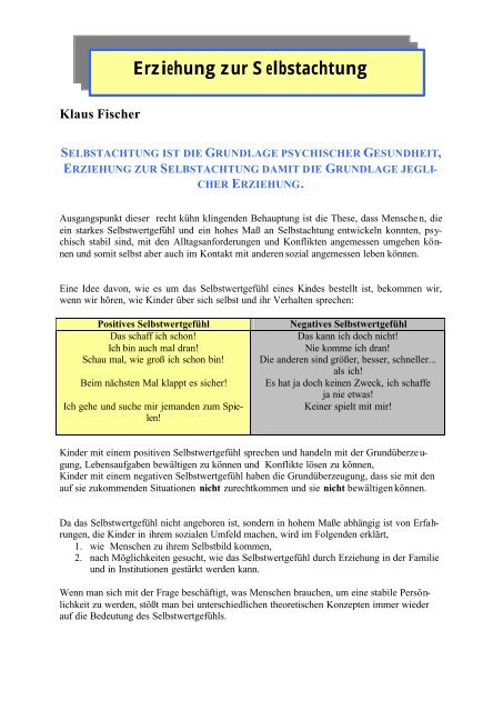 Erziehung zur Selbstachtung - Familienhandbuch Erziehung zur Selbstachtung - Familienhandbuch