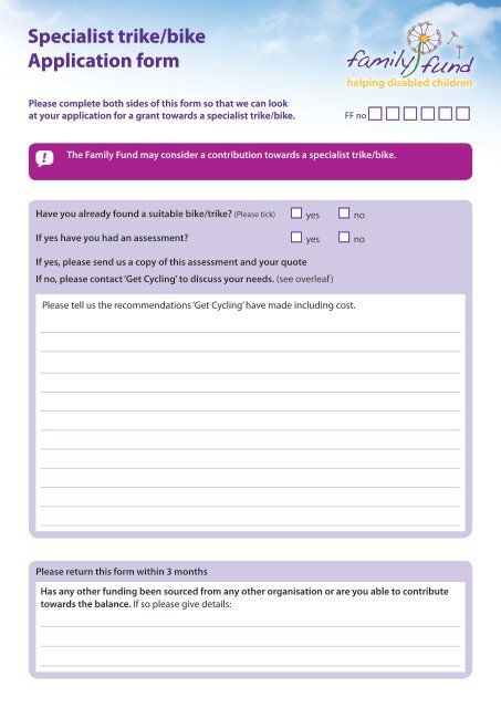 Specialist trike/bike Application form - Family Fund