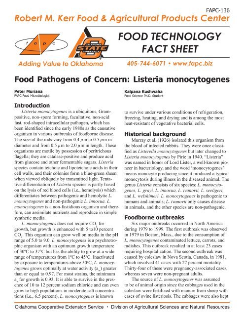Food Pathogens of Concern: Listeria monocytogenes