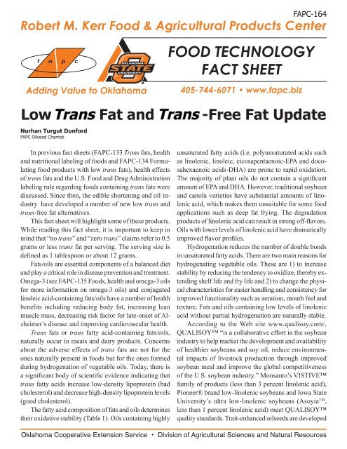 Low Fat and -Free Fat Update FOOD TECHNOLOGY FACT SHEET