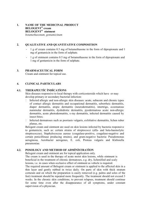 1. NAME OF THE MEDICINAL PRODUCT BELOGENT ... - Farma-tek