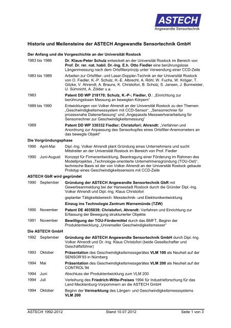 Historie der ASTECH Angewandte Sensortechnik ... - ASTECH Gmbh