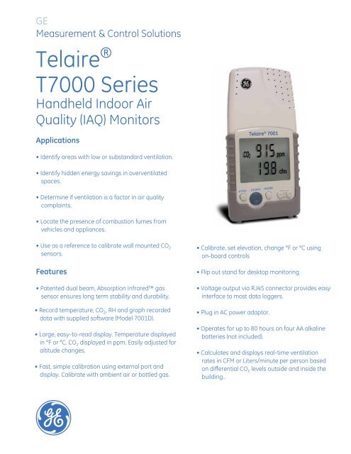 Telaire T7000 Series - GE Measurement & Control