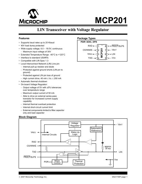 MCP201 LIN Transceiver with Voltage Regulator - Microchip