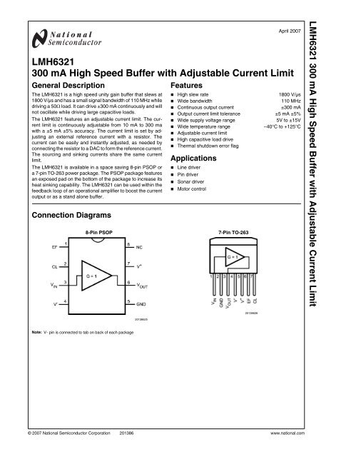 LMH6321 300 mA High Speed Buffer with Adjustable Current Limit