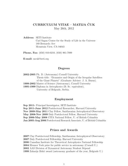 CURRICULUM VITAE - Harvard University