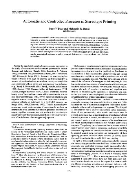 Automatic and Controlled Processes in Stereotype Priming