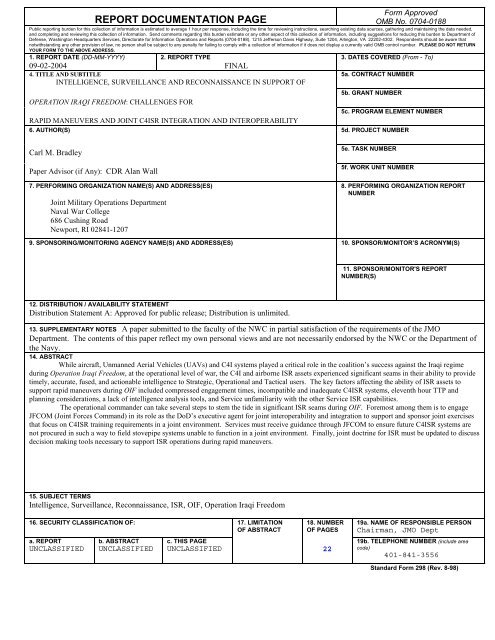 Intelligence, Surveillance and Reconnaissance in Support of ...