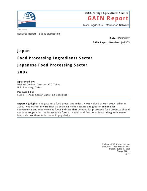 Japanese Food Processing Sector - Foreign Agricultural Service