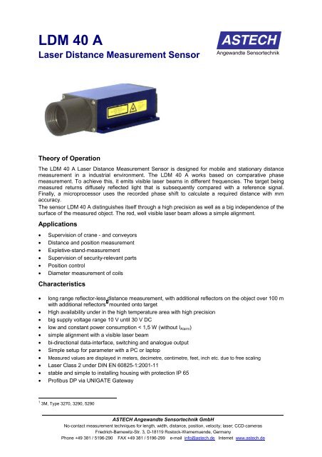 LDM 40 A Laser Distance Measurement Sensor - ASTECH Gmbh
