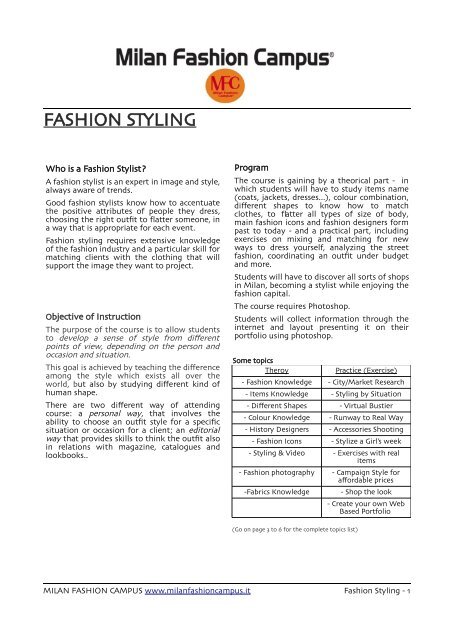 Detailed Fashion Styling Program - Fashion School