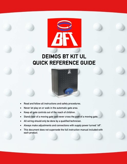 BFT Deimos Quick Reference Guide - Fast Access Security Corp.