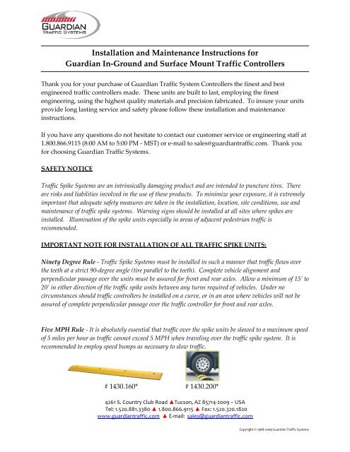 Installation and Maintenance Instructions for ... - Guardian Traffic