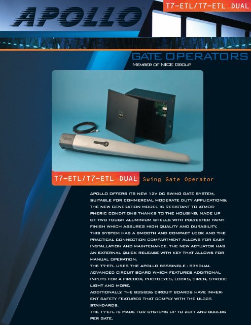 Apollo NT-T7 Specs - Fast Access Security Corp.