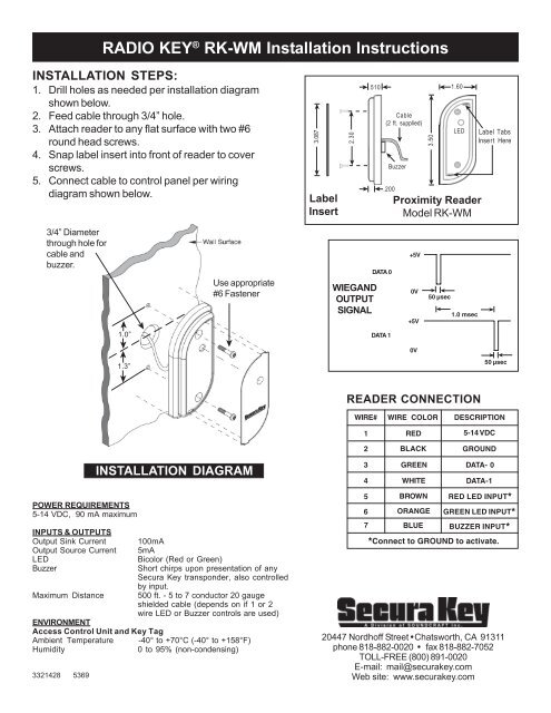 SecuraKey RK-WM Manual - Fast Access Security Corp.