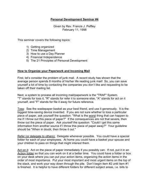 Personal Development Seminar #4 - Father Peffley's Website