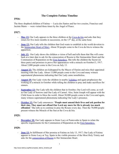 The Complete Fatima Timeline 1916 - The Fatima Network