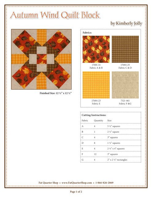Autumn Wind Quilt Block - Fat Quarter Shop