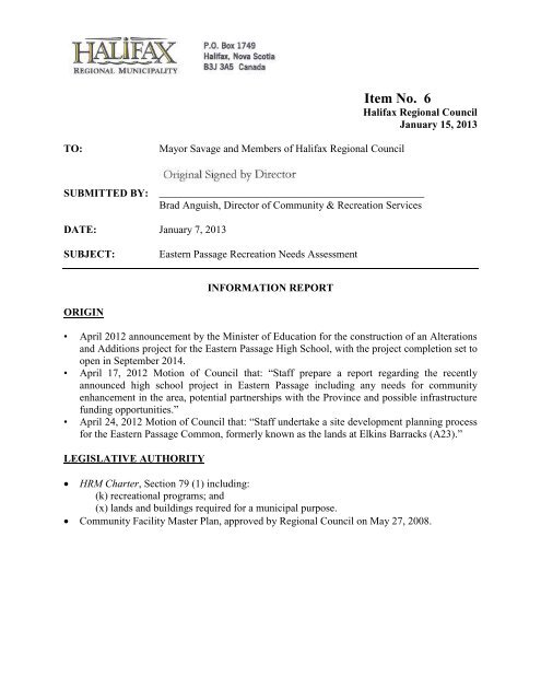 Eastern Passage Recreation Needs Assessment - Halifax Regional ...