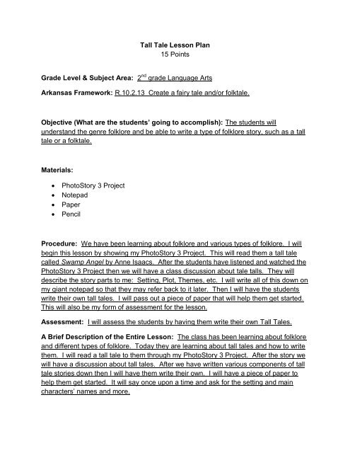 Tall Tale Lesson Plan 15 Points Grade Level ... - COE Web Server
