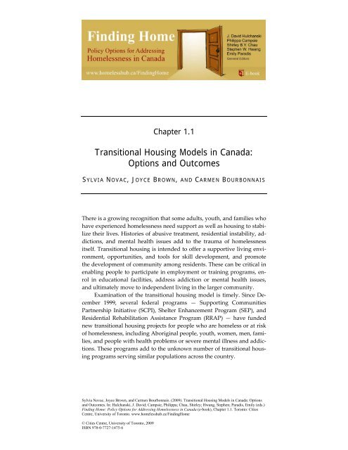 Transitional Housing Models in Canada: Options and Outcomes