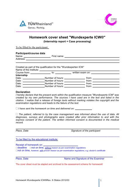 Homework cover sheet "Wundexperte ICW®"
