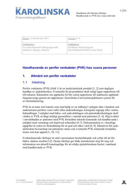 Perifer venkateter vuxna - Karolinska Sjukhuset
