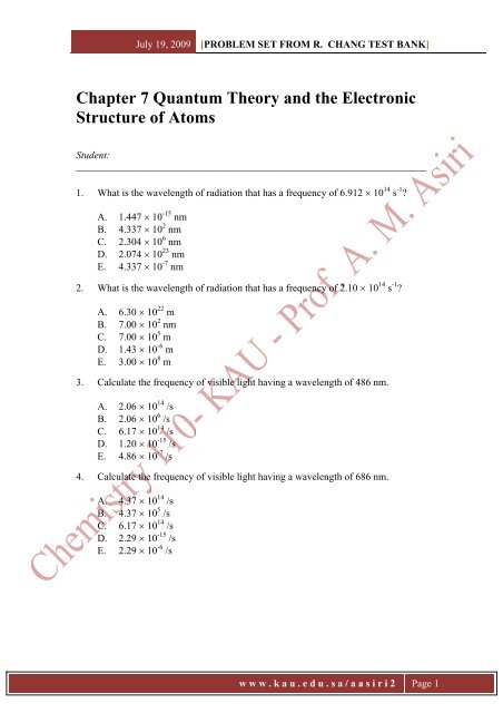 Chapter 7 Quantum Theory and the Electronic Structure of Atoms