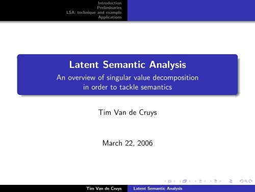 Latent Semantic Analysis - An overview of singular value ...